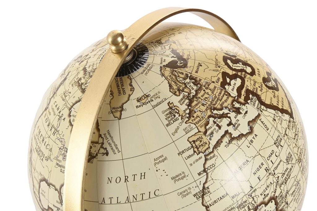 COMING SOON – Golden PVC & Iron Globe on Tripod Stand – Contemp ...